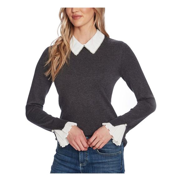 CeCe | Sweaters | Cece Womens Gray Pullover Keyhole Cuffed Sleeve Long ...